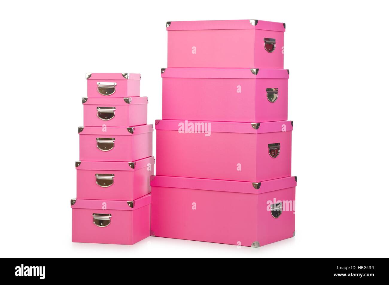 Pink giftboxes isolated on white Stock Photo - Alamy