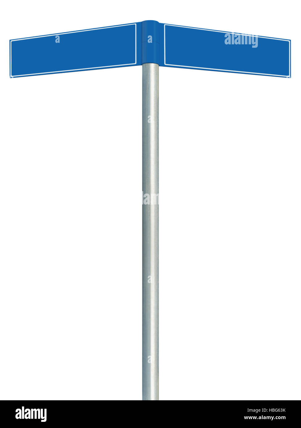 Blue direction road signs, two empty blank signpost signages, isolated ...