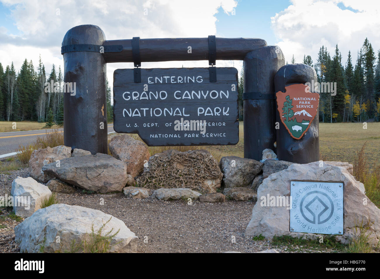 Entrance sign, North Rim, Grand Canyon National Park, Arizona, USA ...