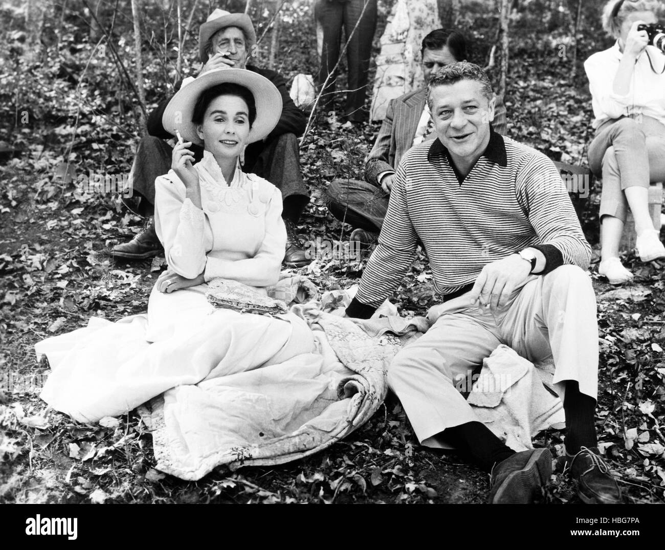 ALL THE WAY HOME, front from left: Jean Simmons, producer David ...
