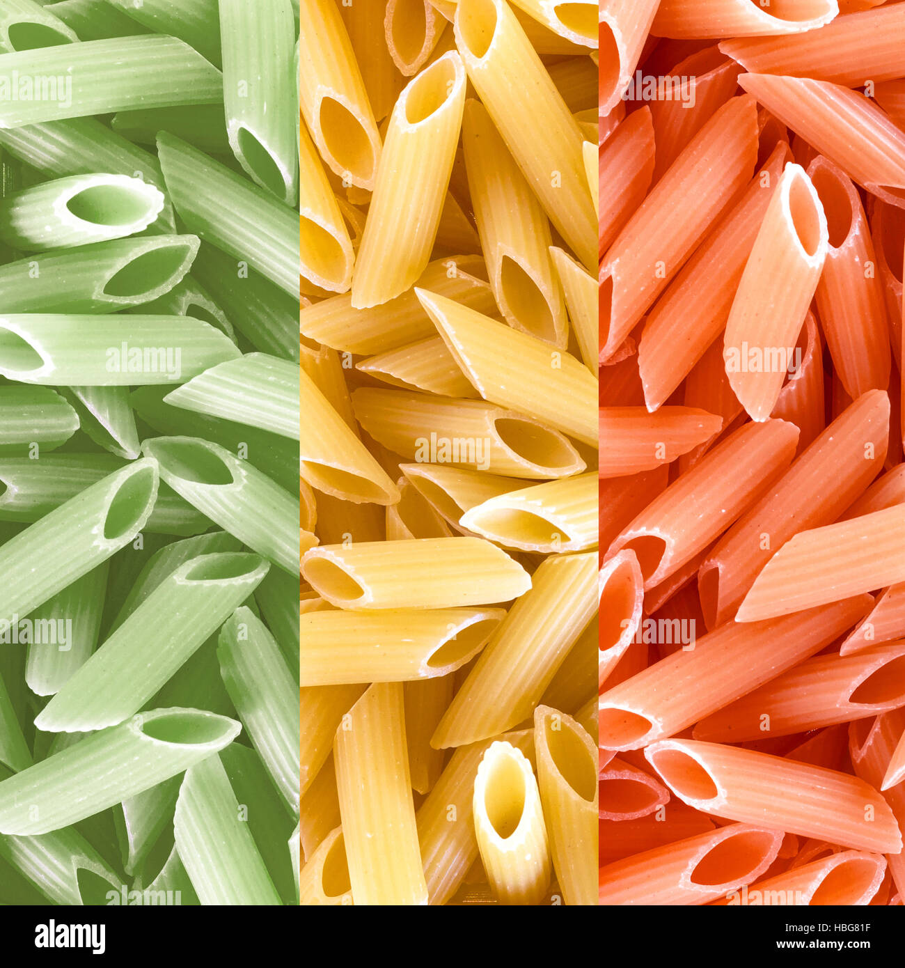 Dried pasta in Italian flag colors Stock Photo - Alamy