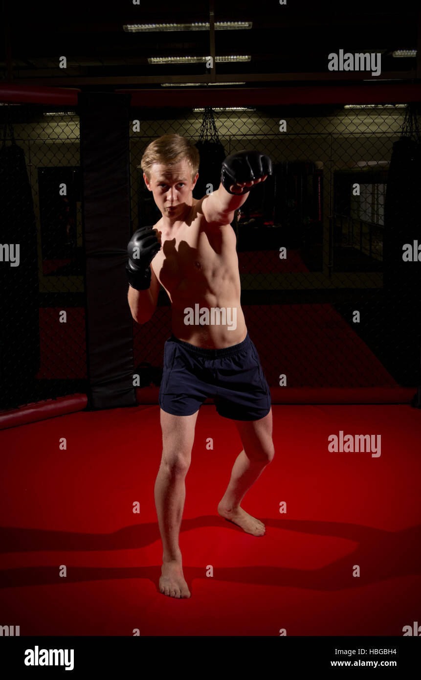 Training of young kickboxer at gym Stock Photo - Alamy