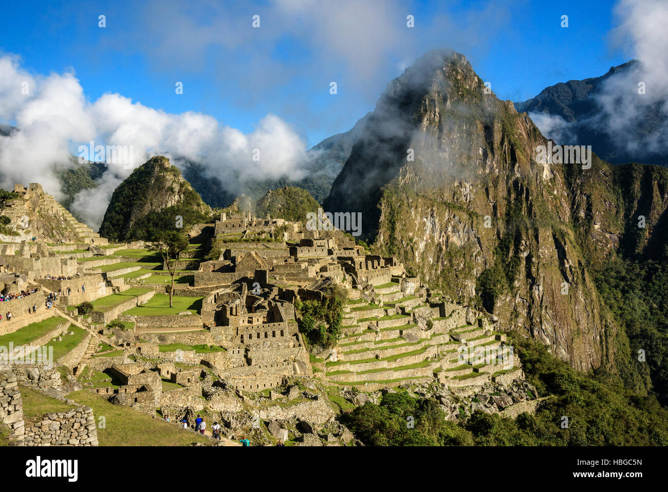 View of the Lost Incan City of Machu Picchu with clouds near Cusco ...