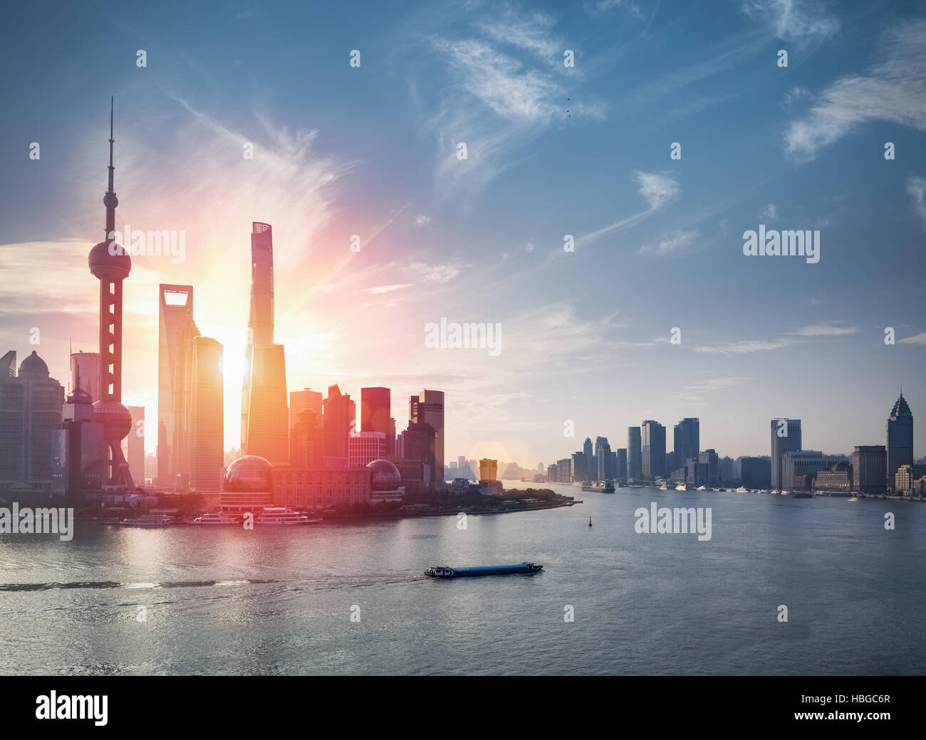 shanghai skyline with huangpu river Stock Photo - Alamy