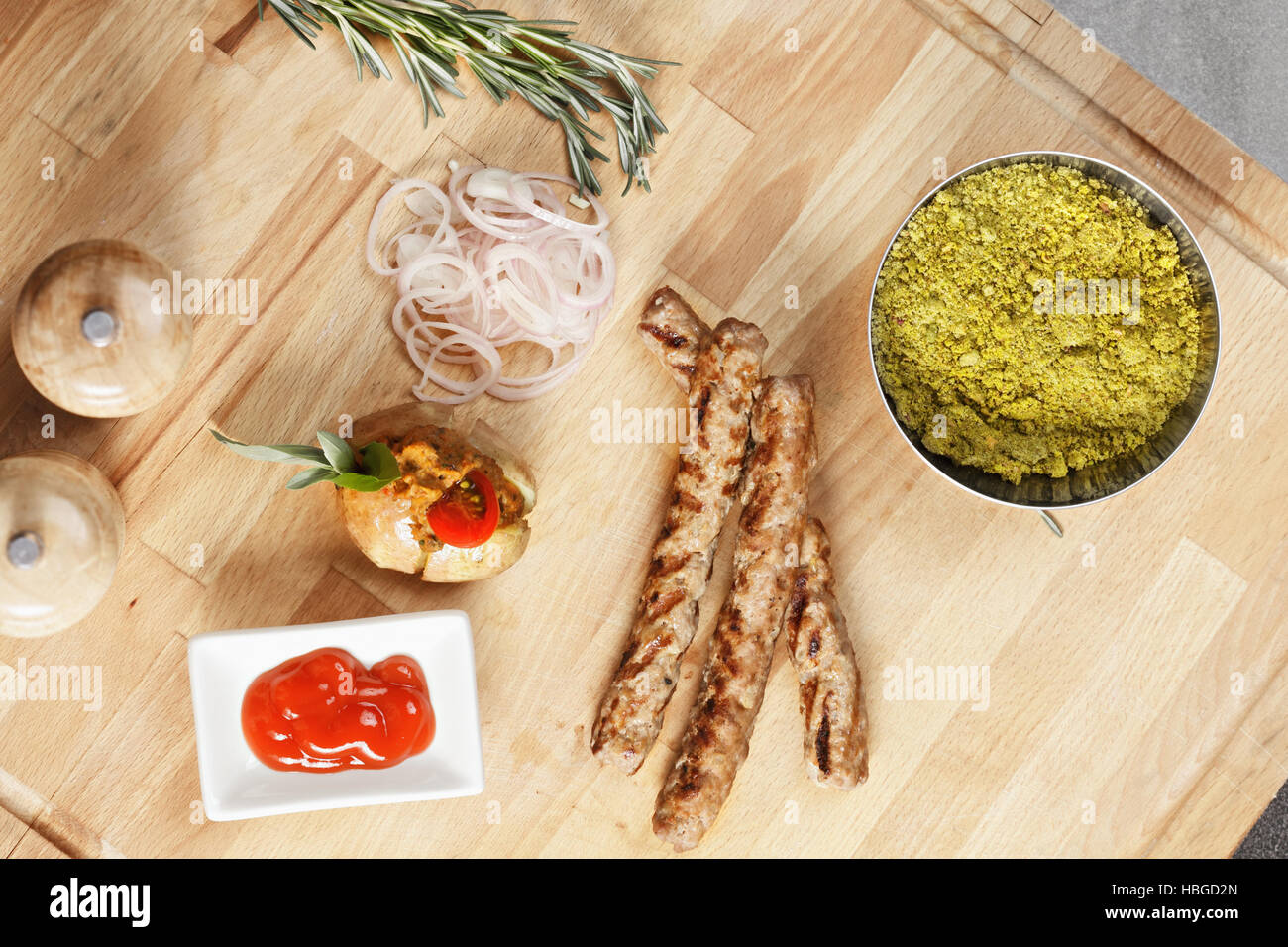 Cevapcici dinner overhead Stock Photo - Alamy