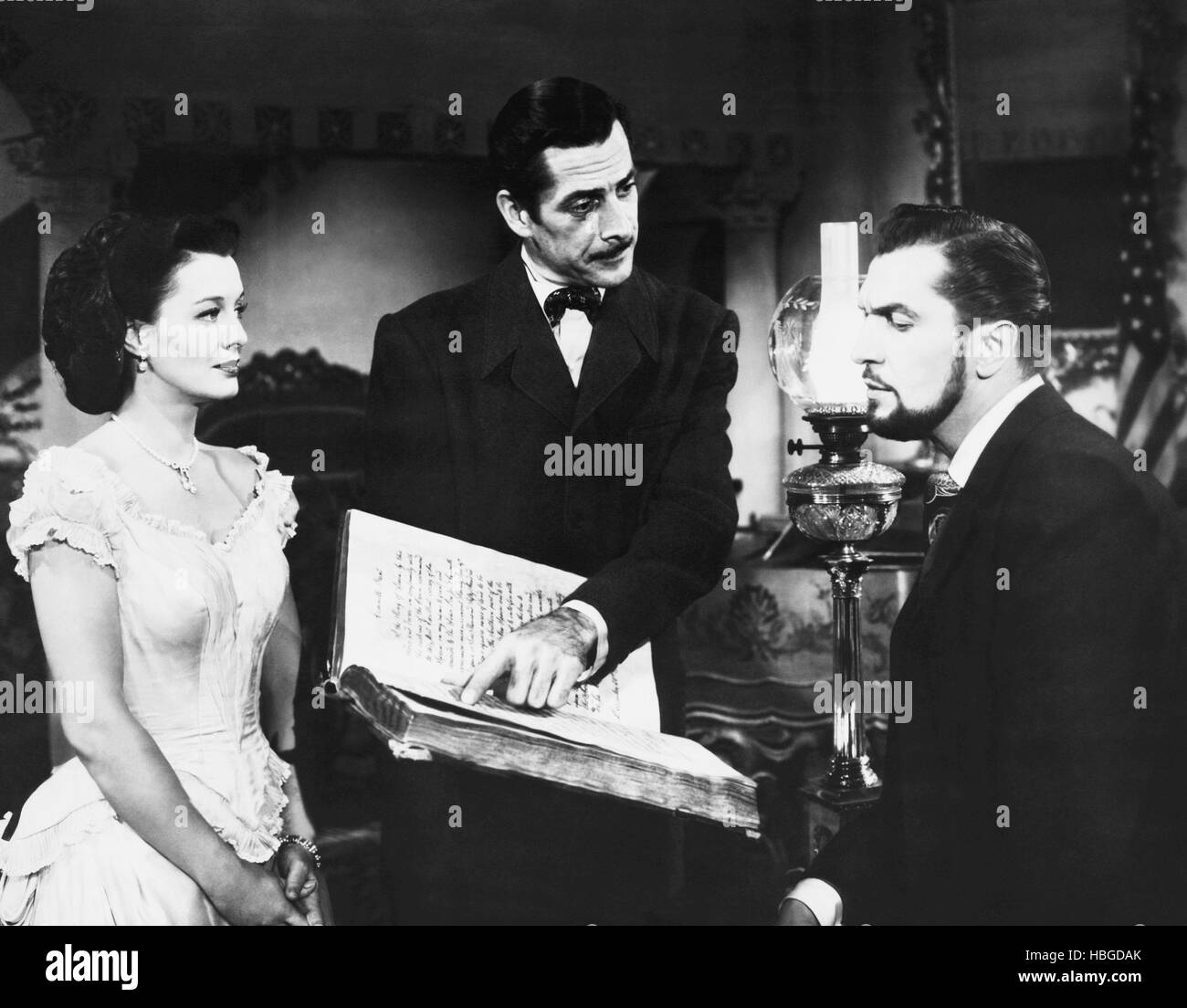 THE BARON OF ARIZONA, from left: Ellen Drew, Reed Hadley, Vincent Price ...