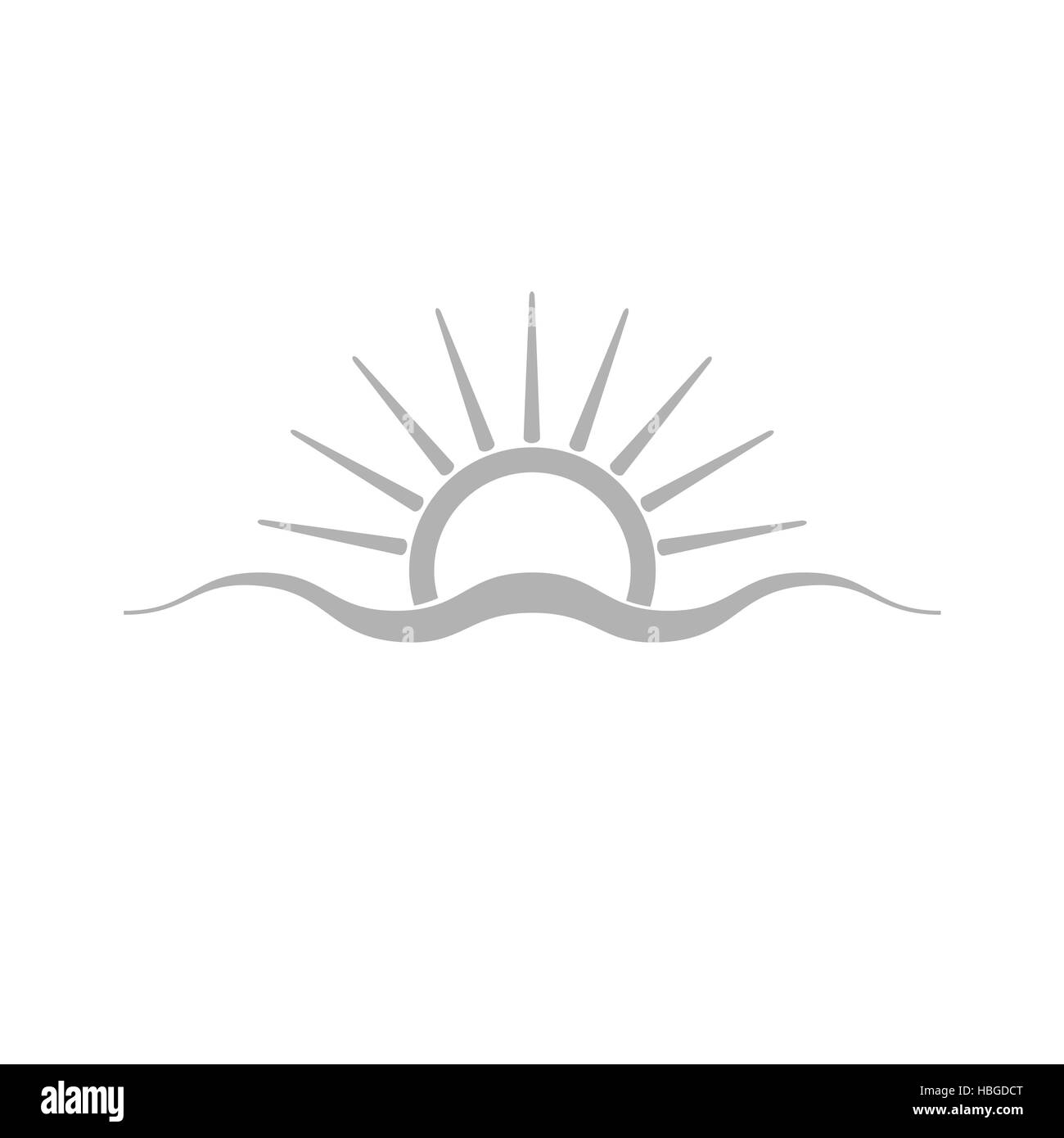 Grey schematic logo. Sun and sea wave Stock Photo - Alamy