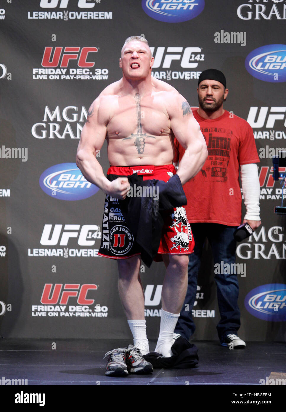 UFC fighter Brock Lesnar arrives at the weigh-ins for UFC 141 at the ...
