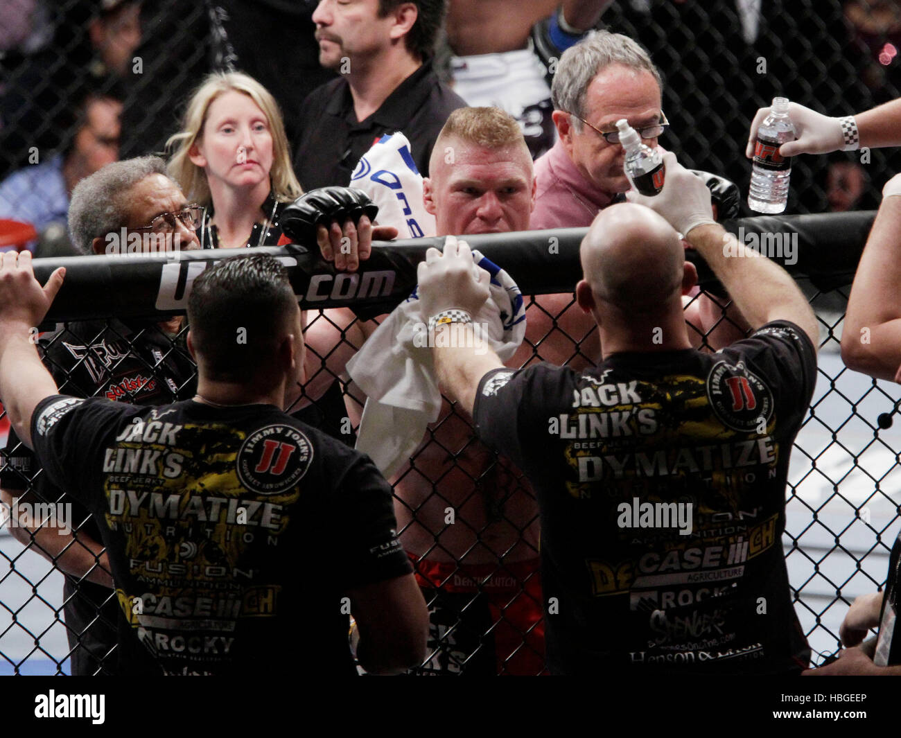 UFC fighter Brock Lesnar in his corner after losing to Alistair Overeem ...