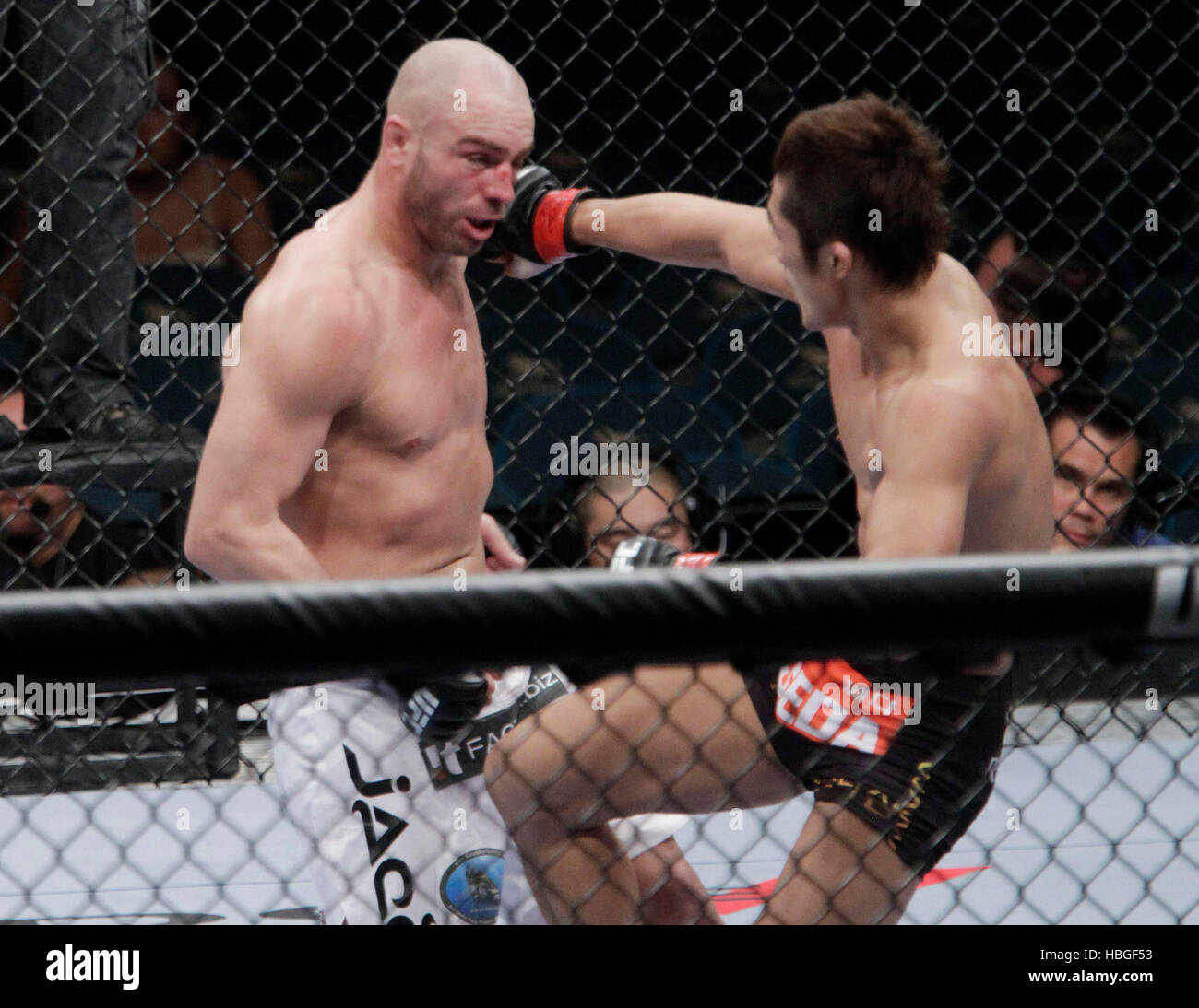 UFC fighter Kim Dong-Hyun, right, fights Sean Pierson at UFC 141 at the ...