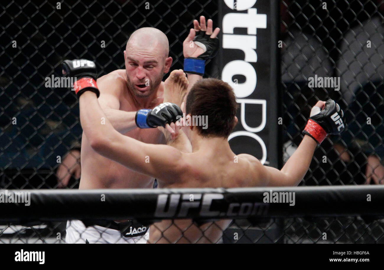 UFC fighter Kim Dong-Hyun, right, fights Sean Pierson at UFC 141 at the ...