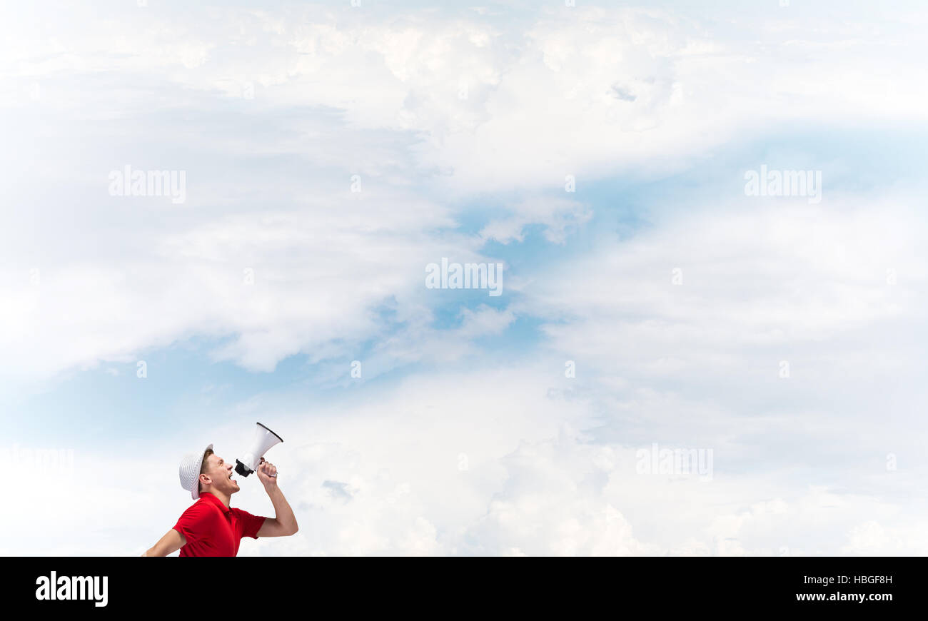 Guy making announcement Stock Photo - Alamy