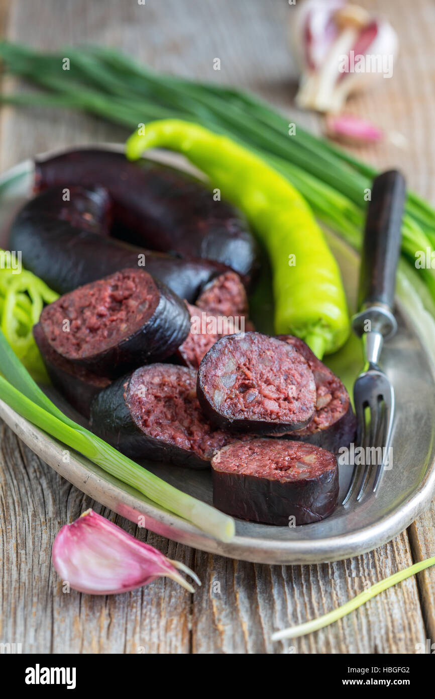 Appetizing homemade black pudding Stock Photo - Alamy