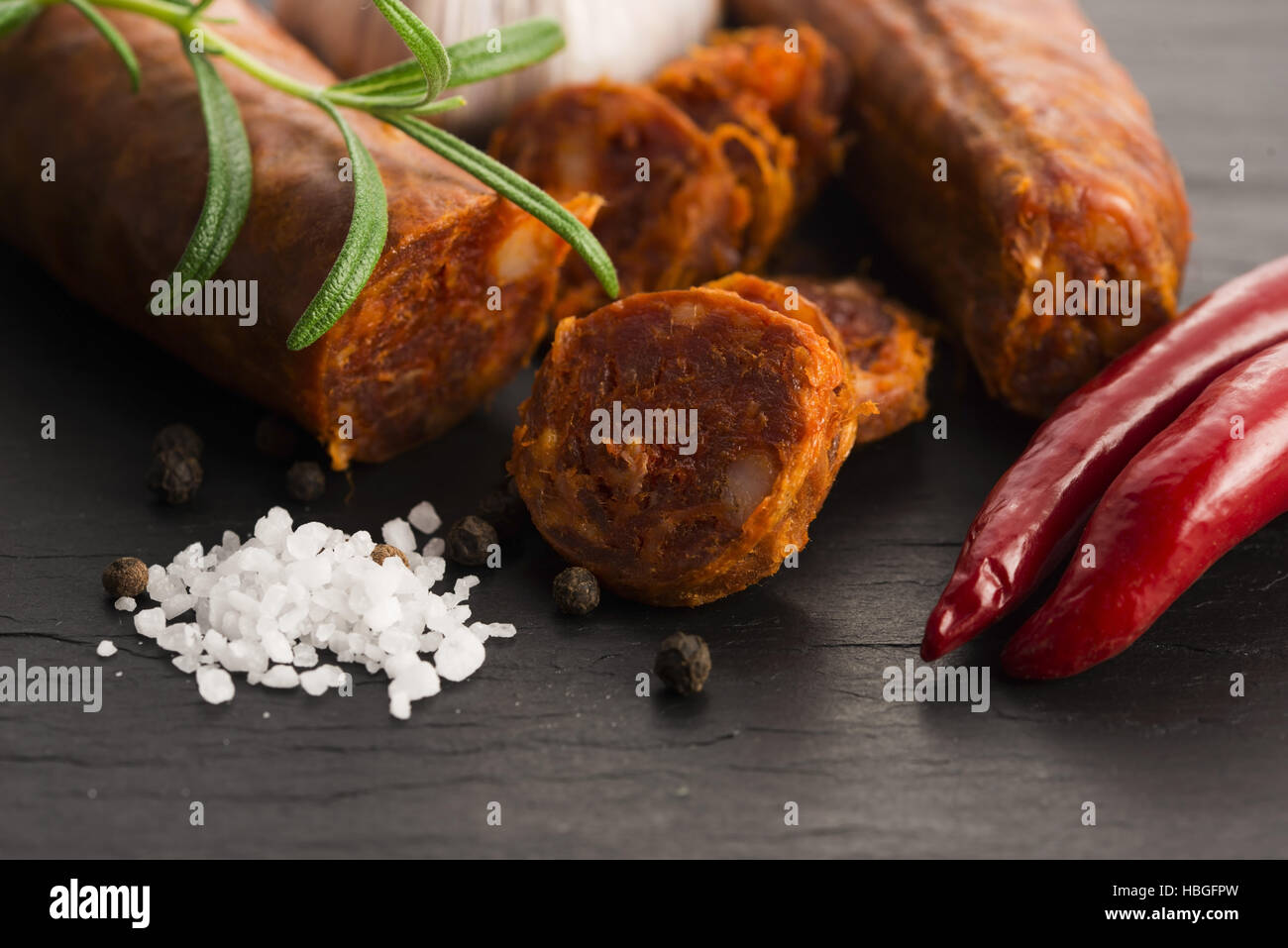 spanish traditional chorizo sausage, with fresh herbs Stock Photo - Alamy