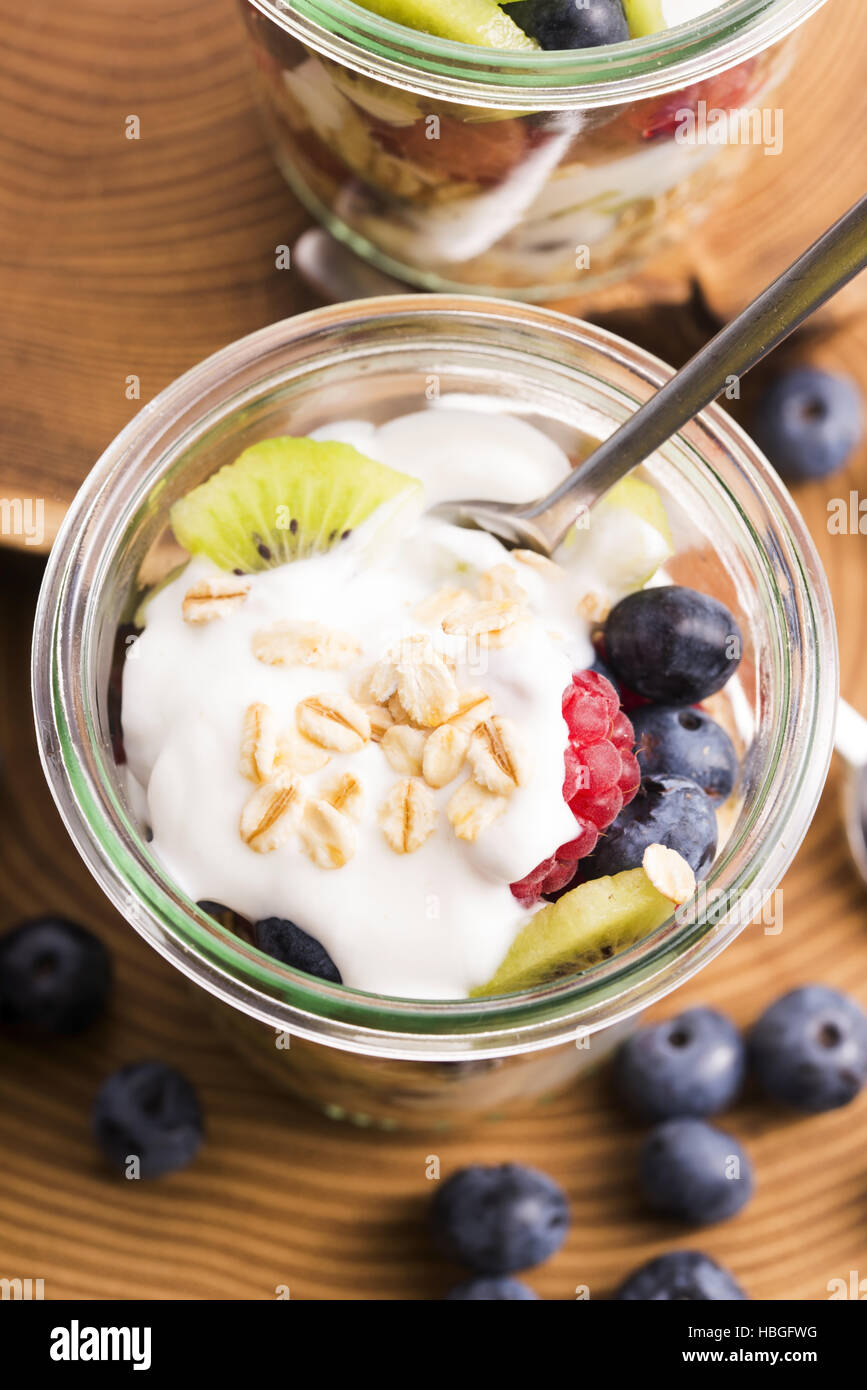 musli served with joghurt and fresh fruits Stock Photo - Alamy