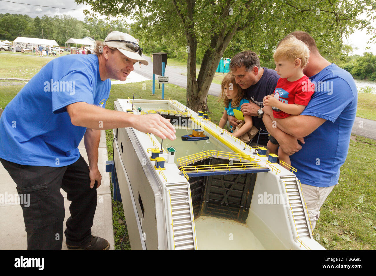 A working model of a canal lock is used to teach parents and children ...