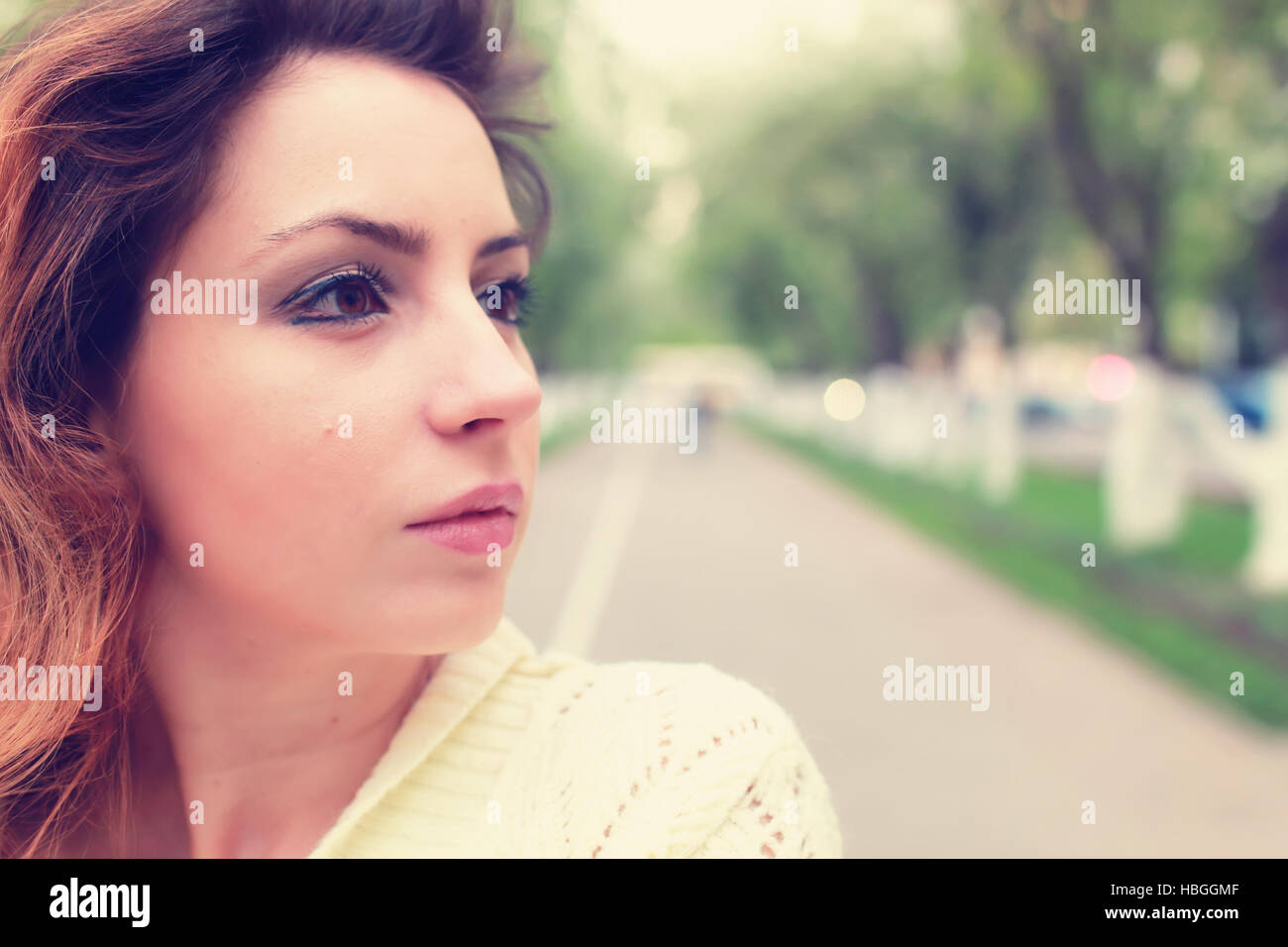 girl walking in spring apple alley Stock Photo - Alamy