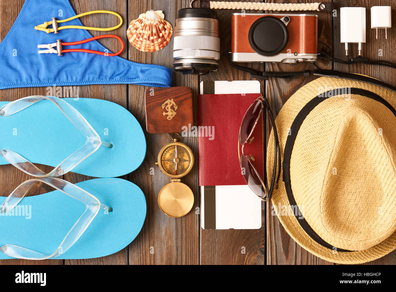 Travel and beach flat lay Stock Photo - Alamy