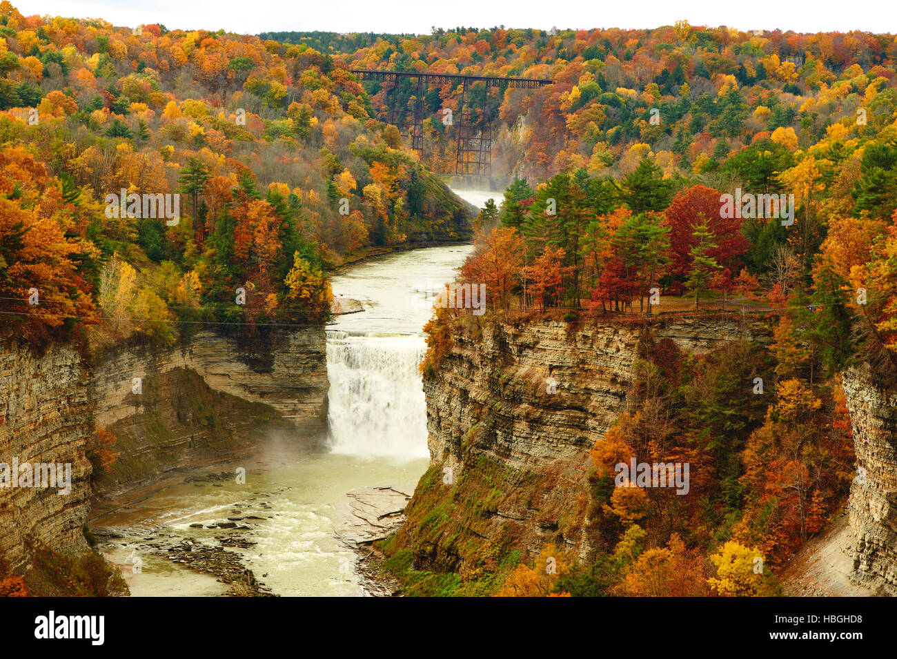 Autumn scene of waterfalls and gorge Stock Photo - Alamy