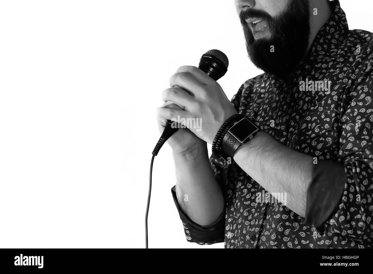 Microphone isolated man hand Stock Photo - Alamy