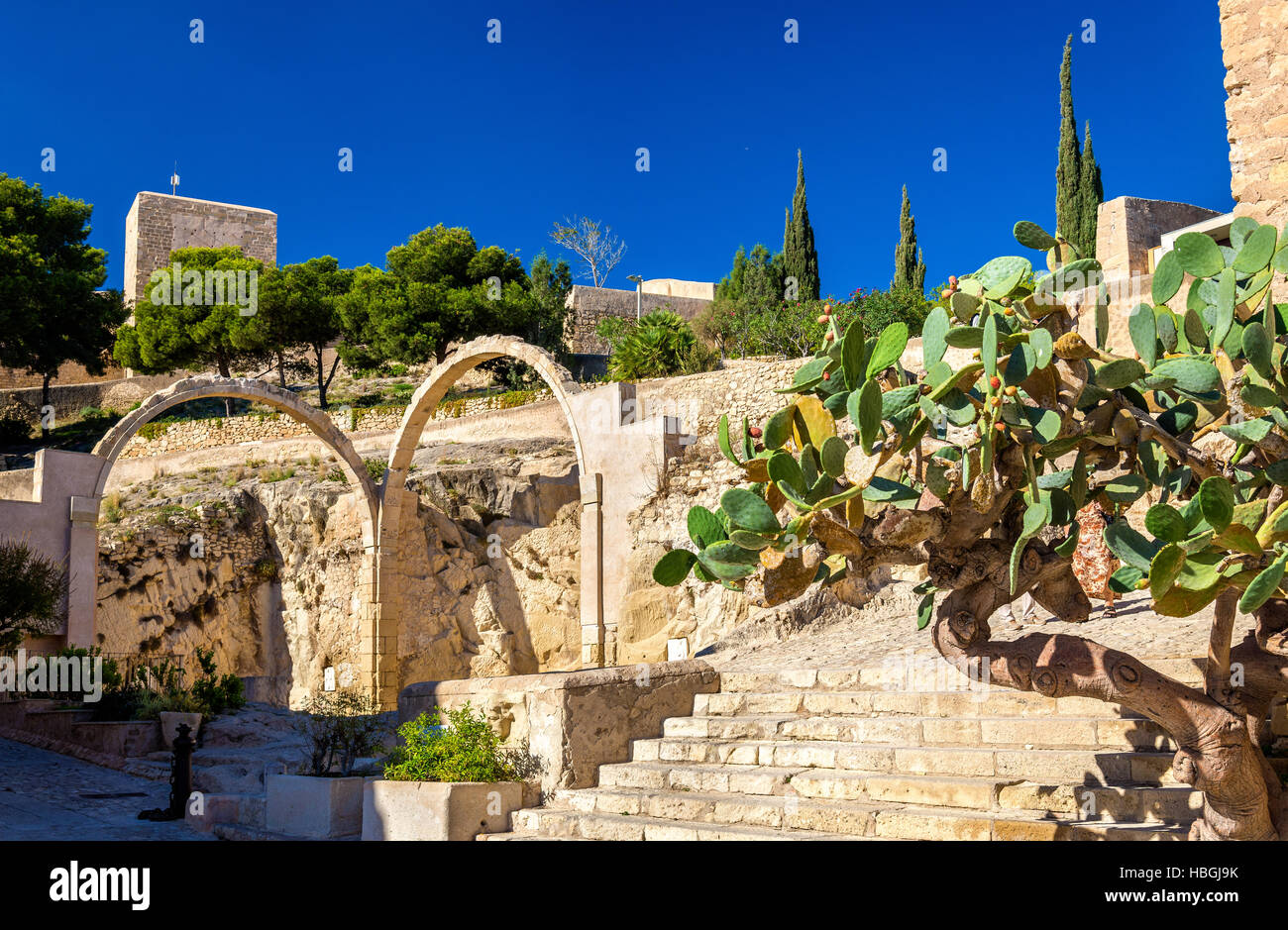Ruins of arched gates at Santa Barbara Castle in Alicante - Spain Stock ...