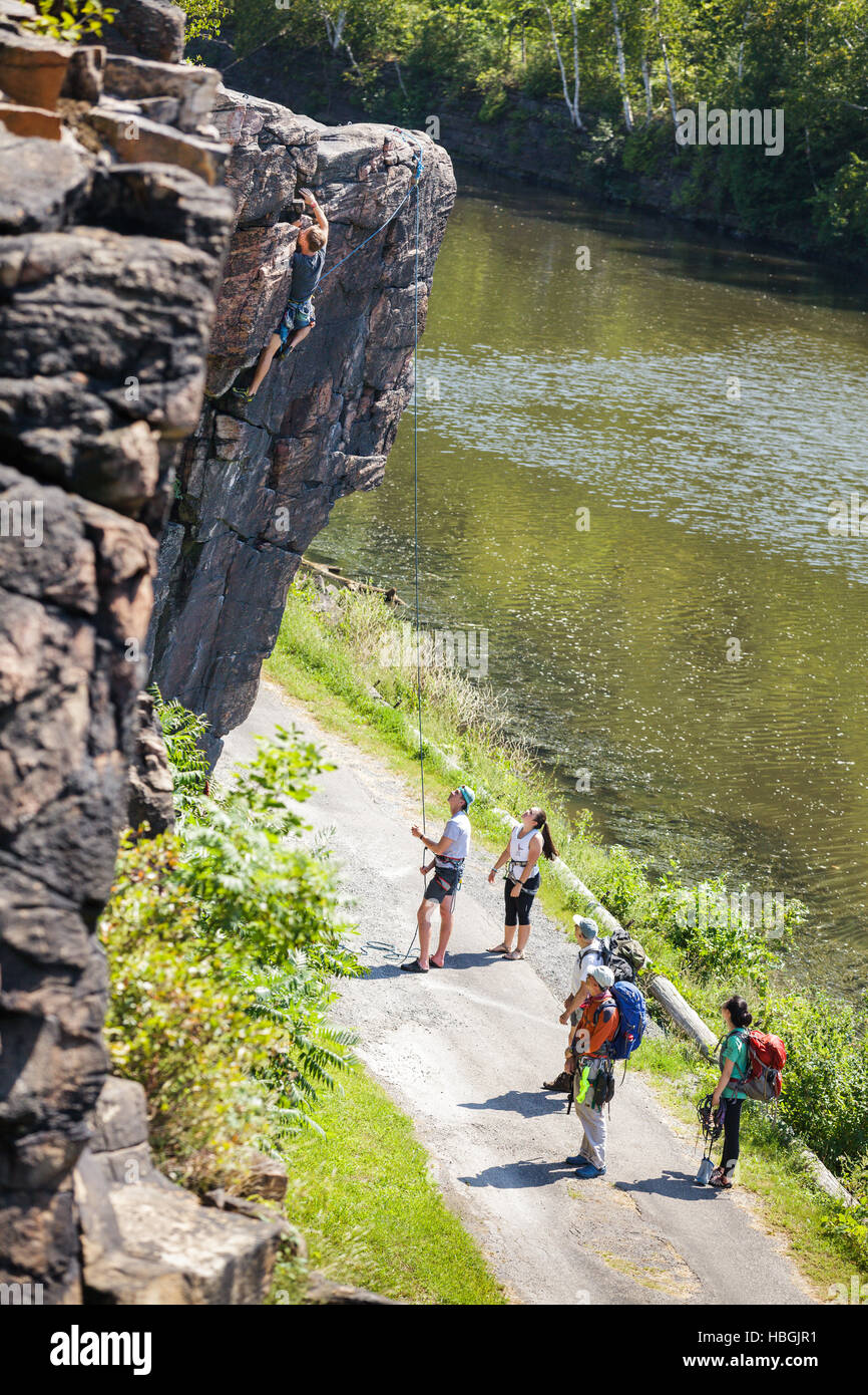 Rock climbers tackle the escarpment on Moss Island, Little Falls, New ...