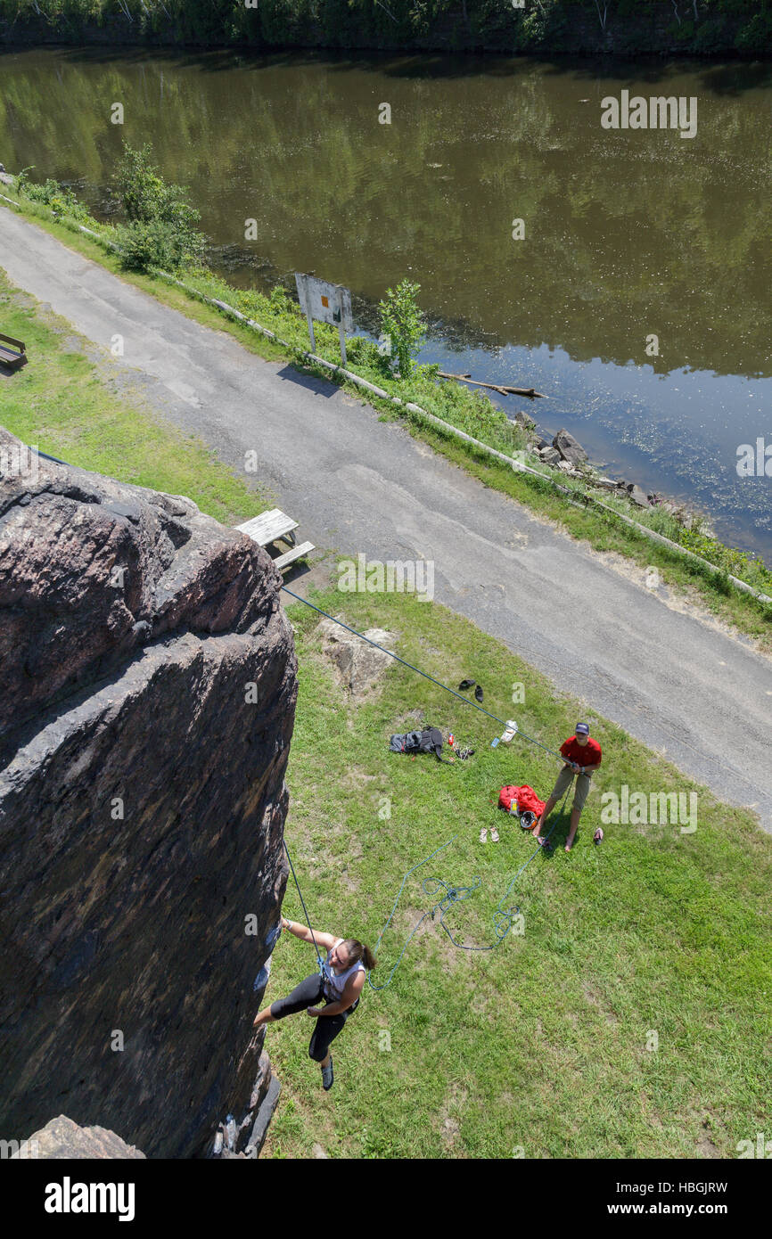 Rock climbers tackle the escarpment on Moss Island, Little Falls, New ...