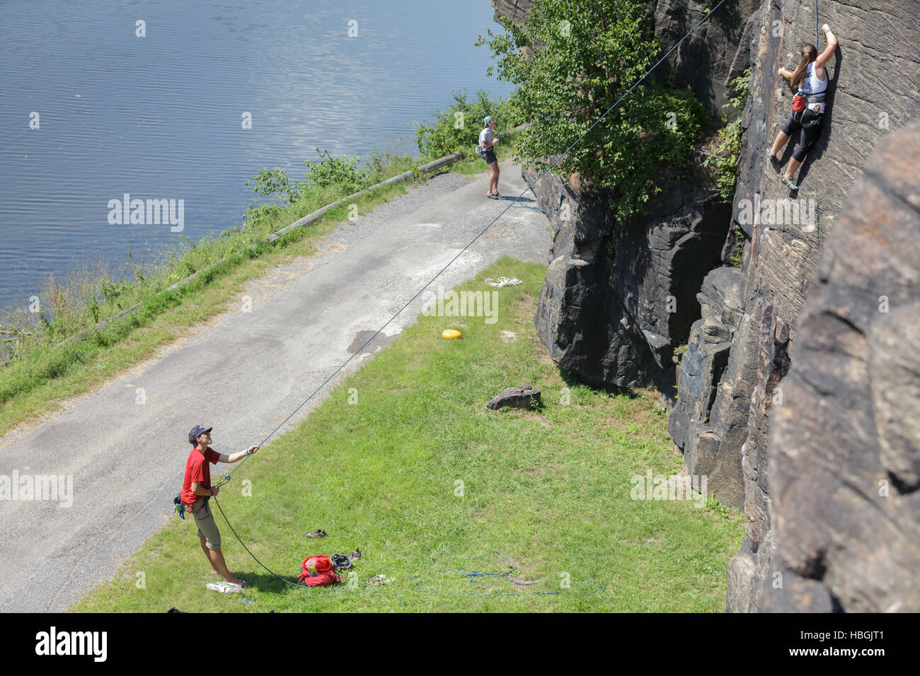 Rock climbers tackle the escarpment on Moss Island, Little Falls, New ...