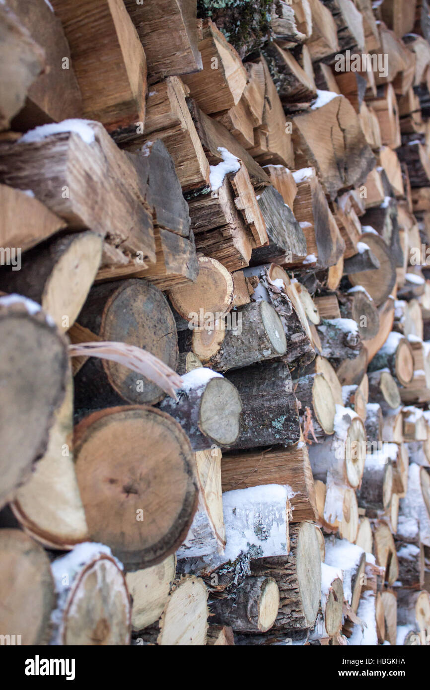Stack of Firewood in Snow Stock Photo - Alamy