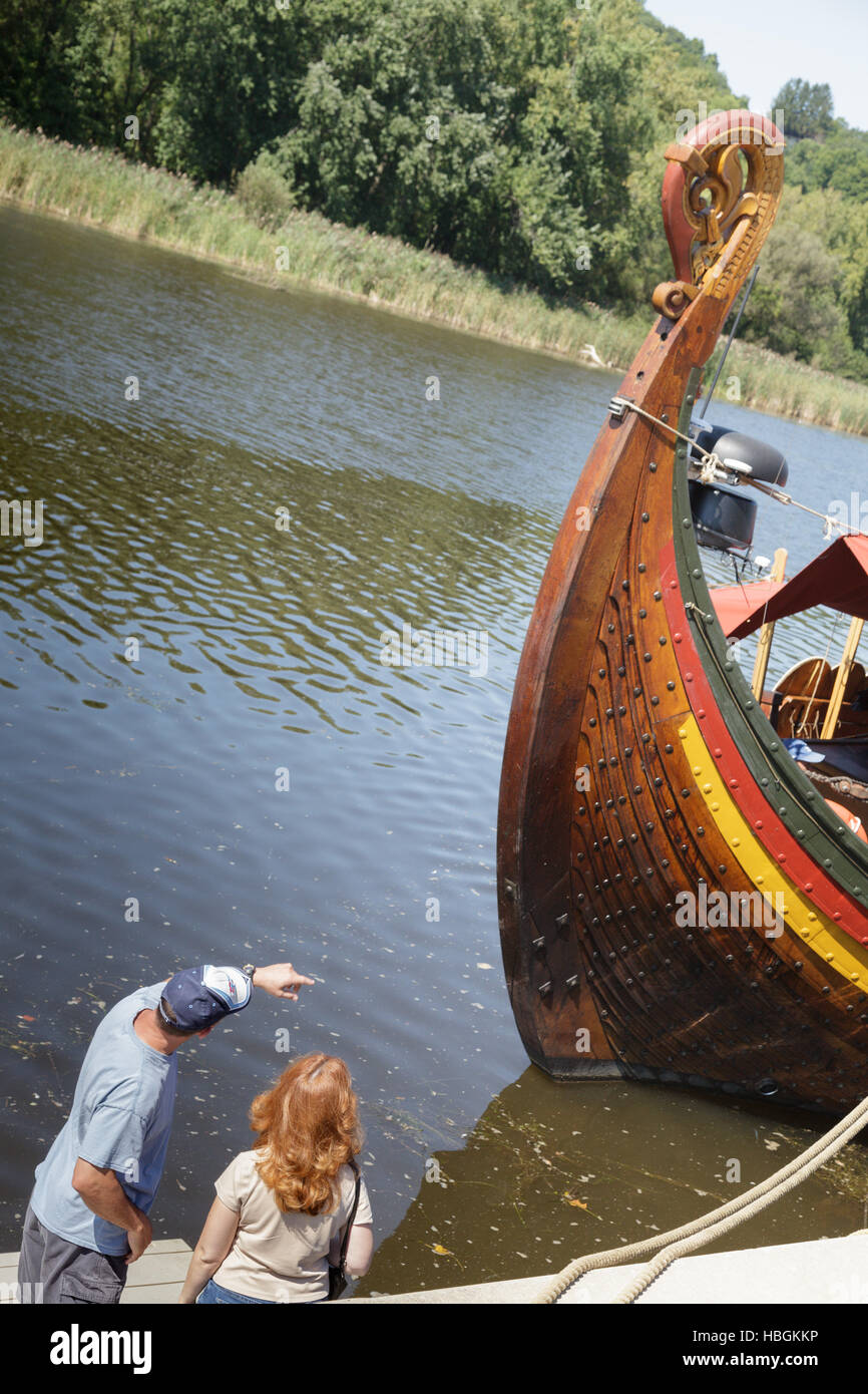 Viking longship replica Draken Harald Hårfagre docked at marina in ...