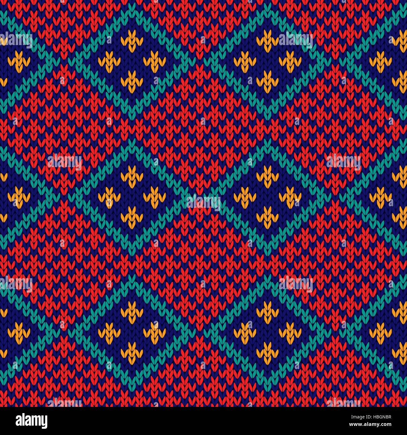 Rhombus checkered knitted background in red, blue, orange and turquoise ...