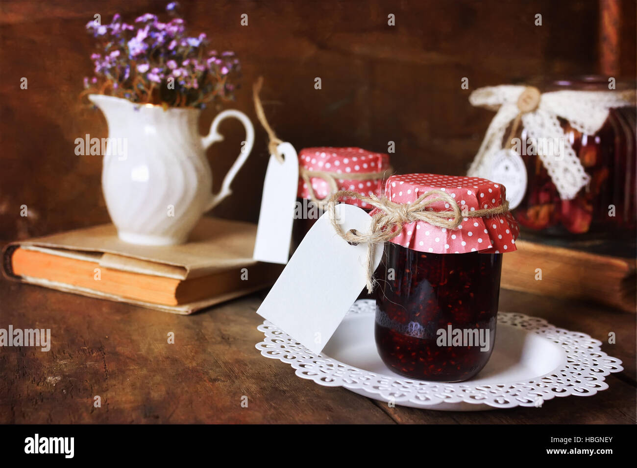 retro rustic homemade jam jar Stock Photo - Alamy