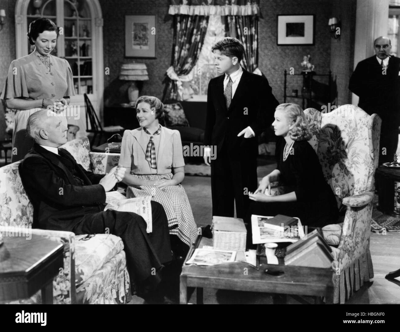ANDY HARDY GETS SPRING FEVER, from left, Sara Haden, Lewis Stone, Fay ...