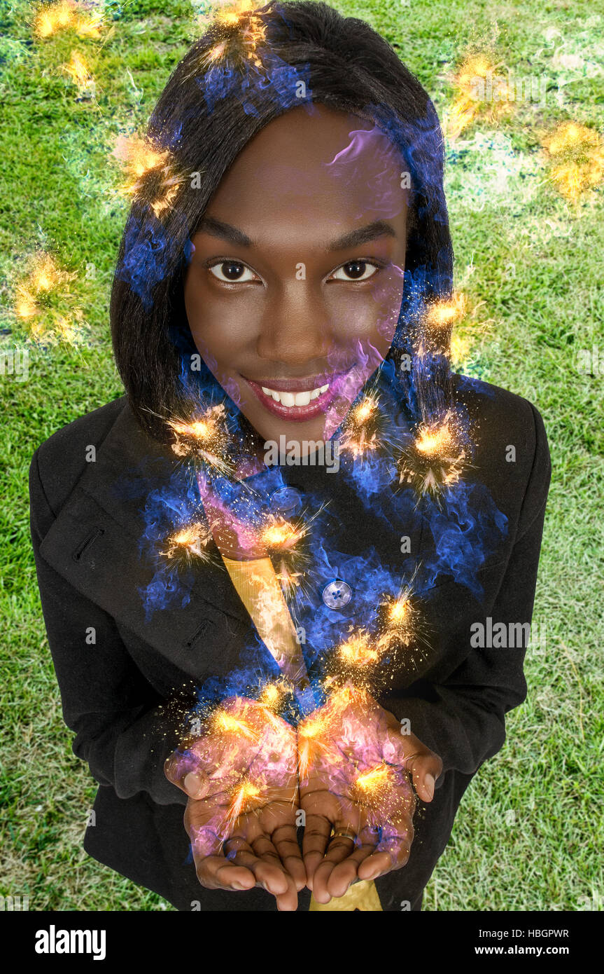Woman with Orbs Stock Photo - Alamy