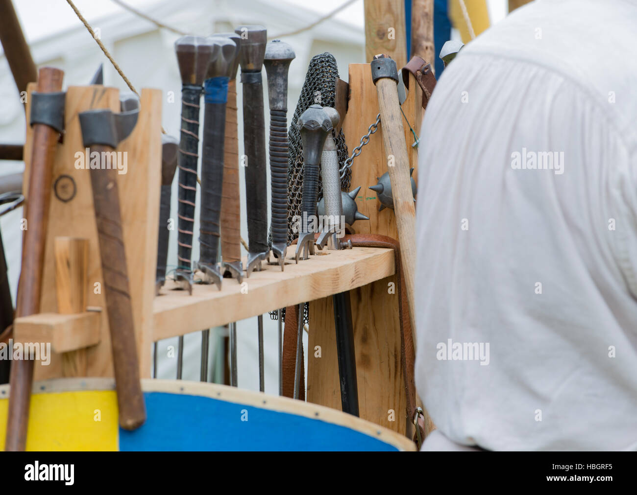 Medieval weapons on a medieval market Stock Photo - Alamy