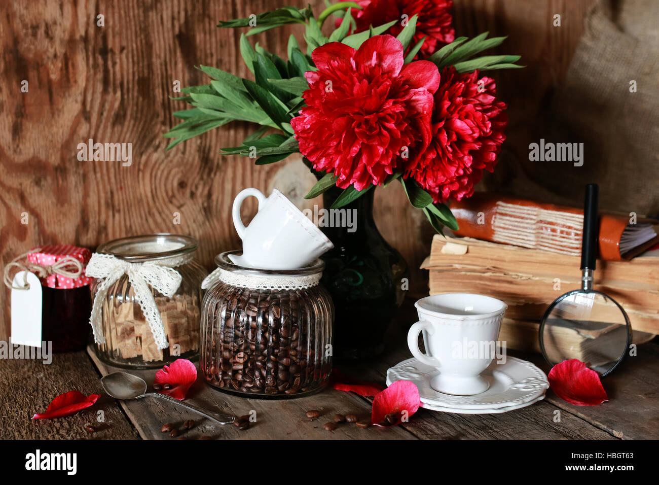 coffee cup old book flower Stock Photo - Alamy