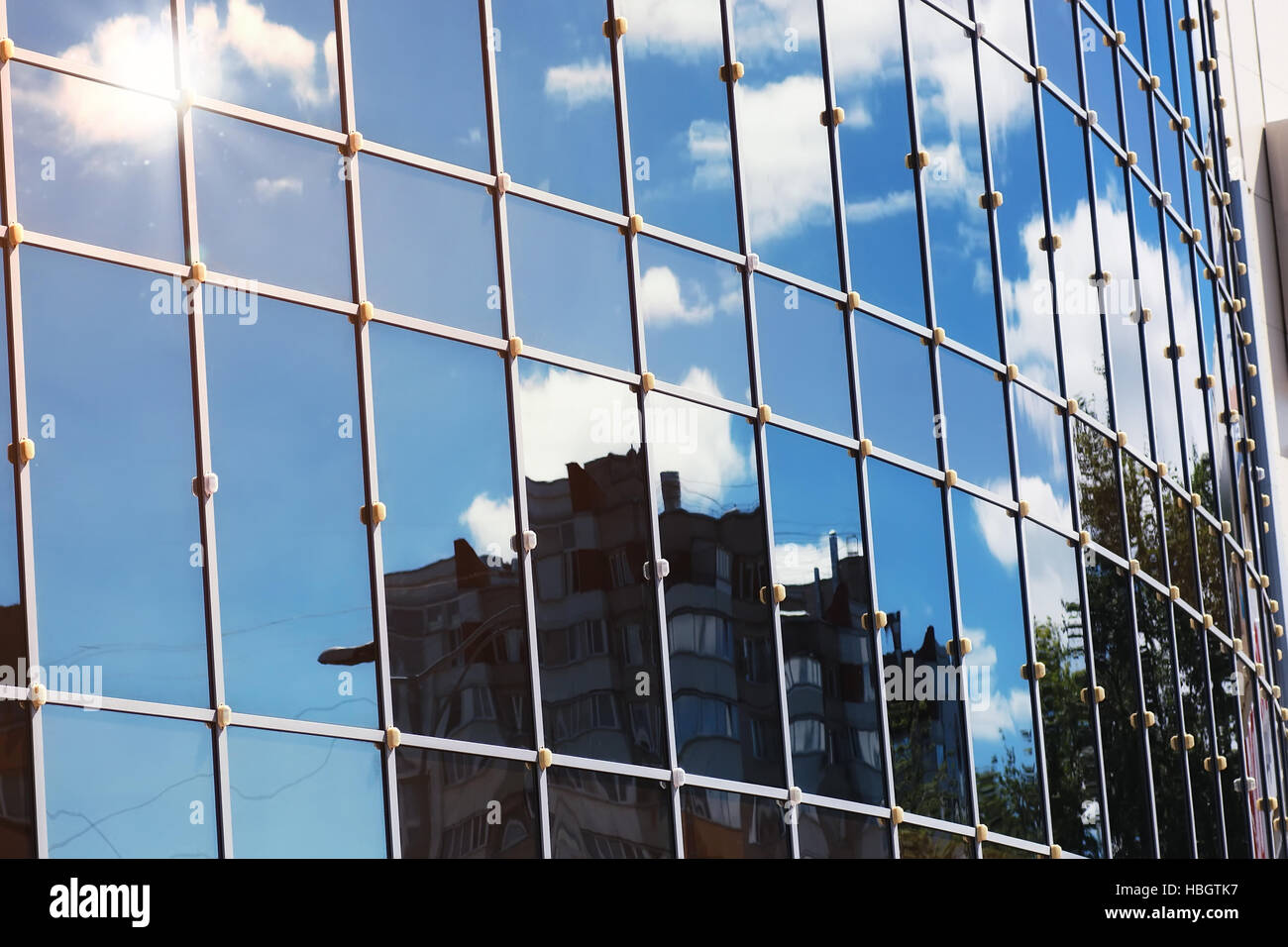 sun light sky cloud reflection in glass office building Stock Photo - Alamy