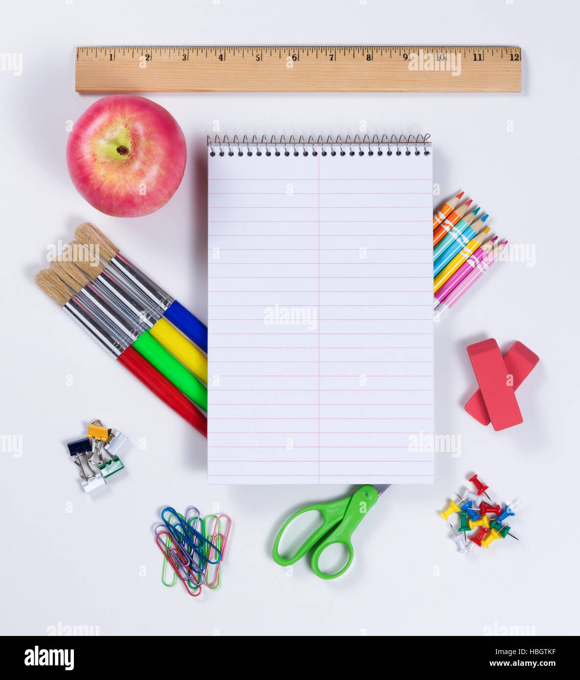 Back to school supplies on white background Stock Photo - Alamy
