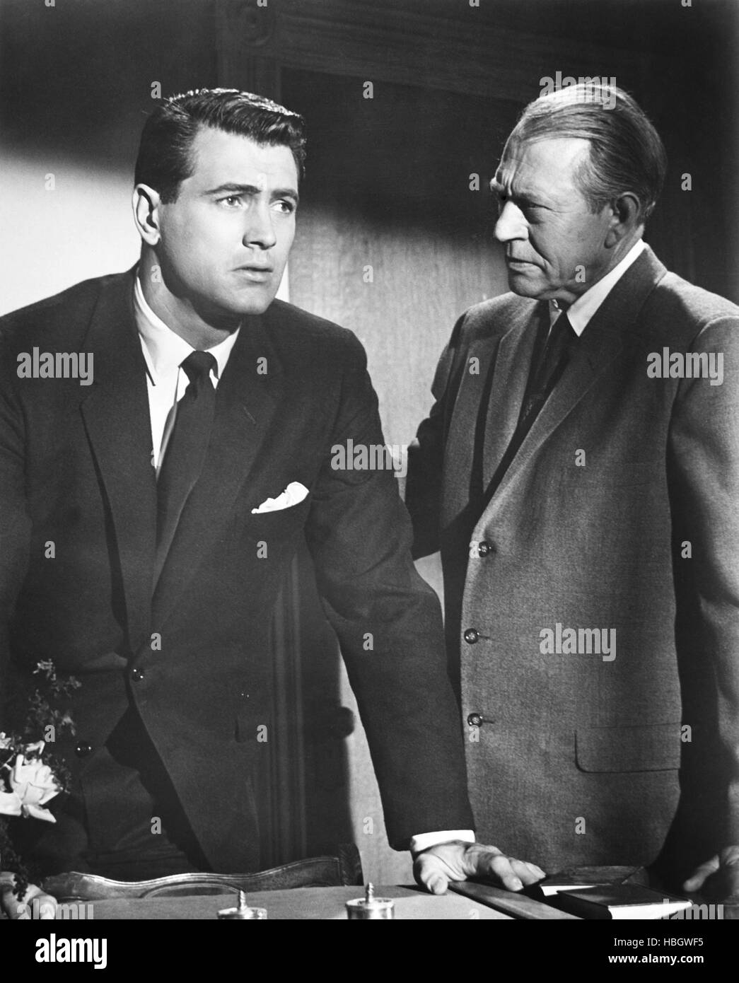 BATTLE HYMN, from left: Rock Hudson, Carl Benton Reid, 1957 Stock Photo ...
