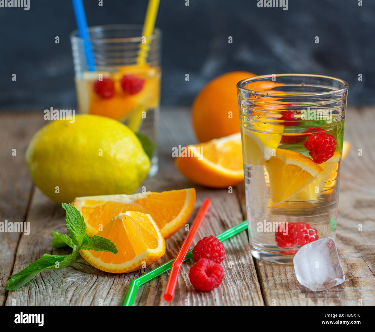 Glass of lemonade with fruit Stock Photo - Alamy