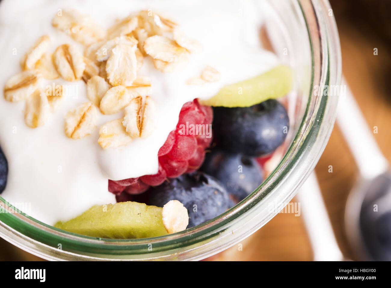 musli served with joghurt and fresh fruits Stock Photo - Alamy