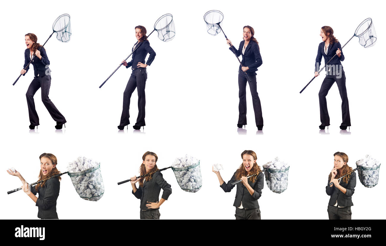 Woman with catching net and papers Stock Photo - Alamy