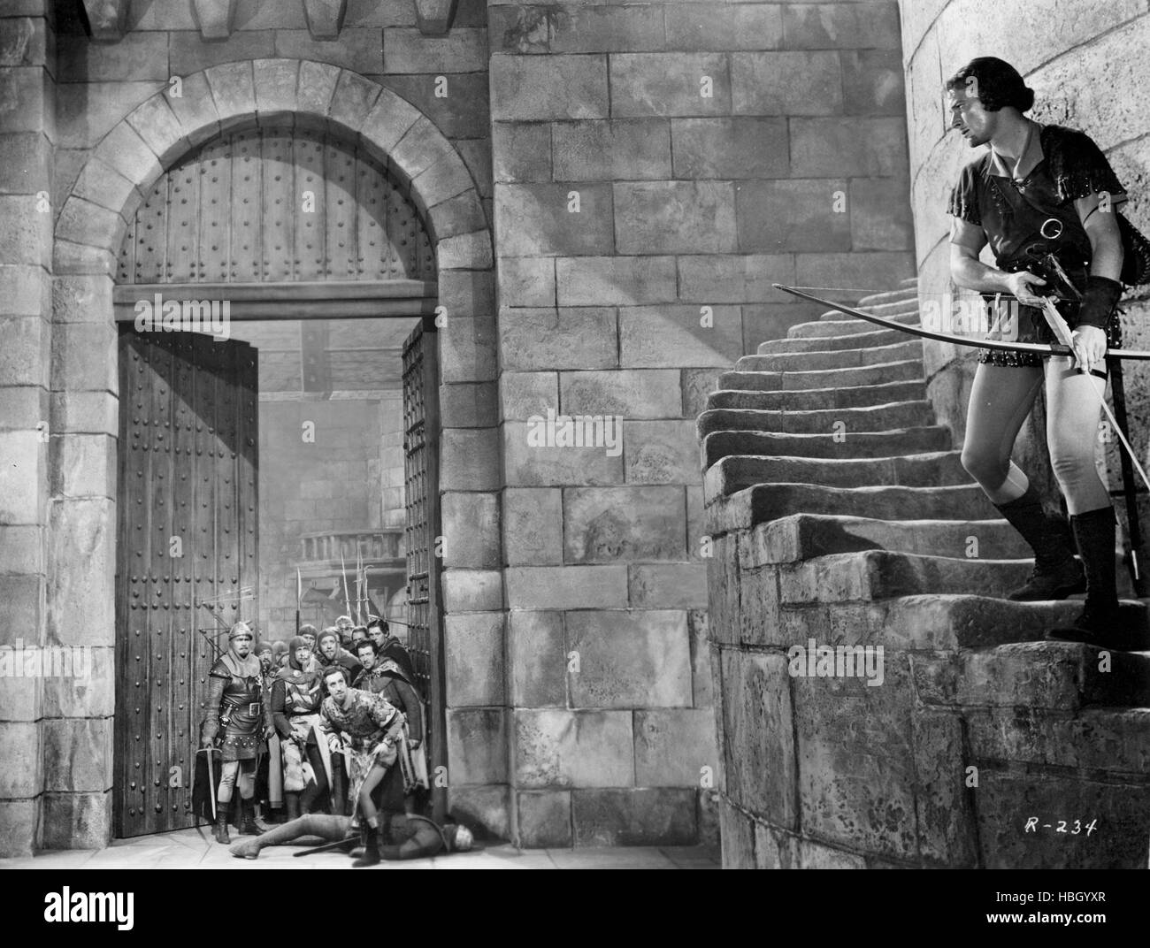 ADVENTURES OF ROBIN HOOD, Basil Rathbone, Errol Flynn, 1938 Stock Photo ...