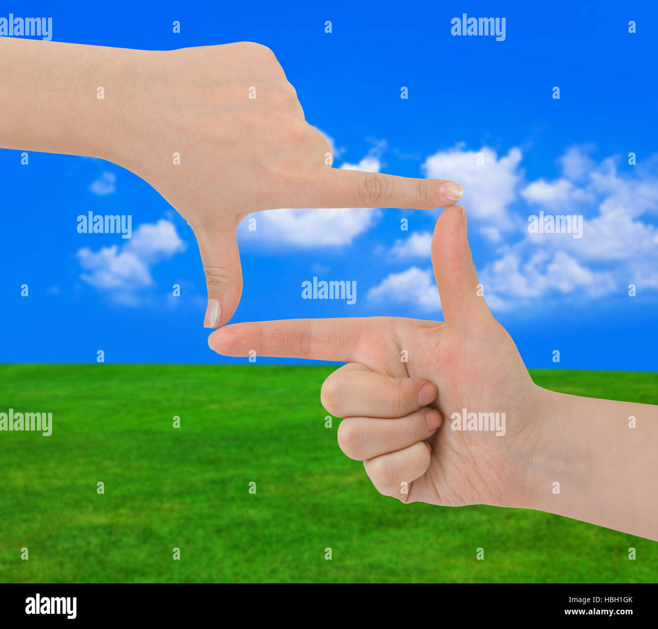 Frame made of hands and nature landscape Stock Photo - Alamy