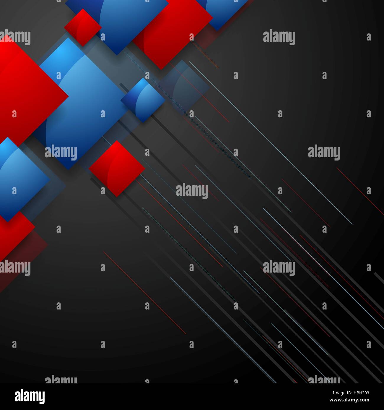 Tech geometric design with blue red squares Stock Photo - Alamy