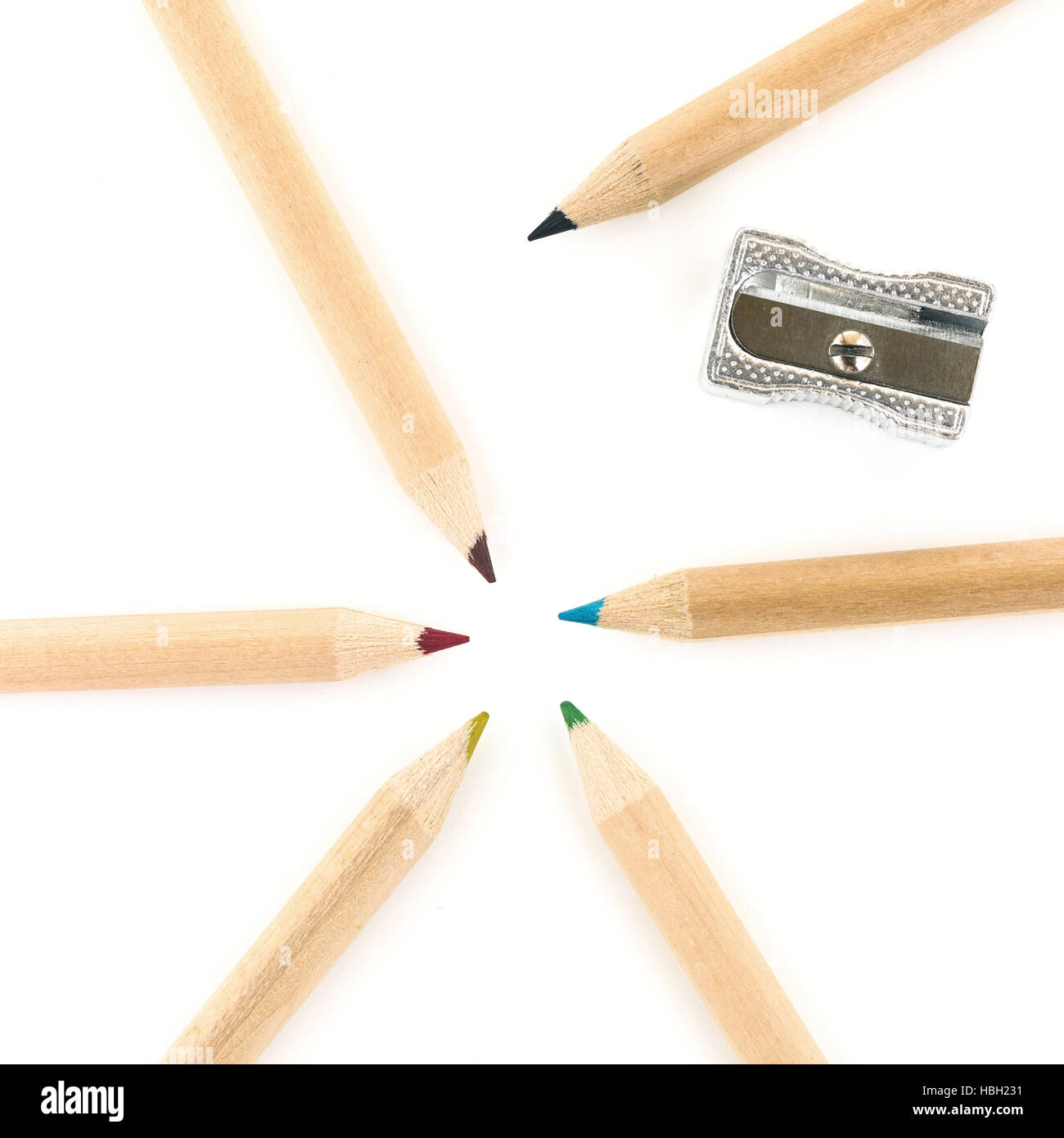 Crayons with sharpener Stock Photo - Alamy