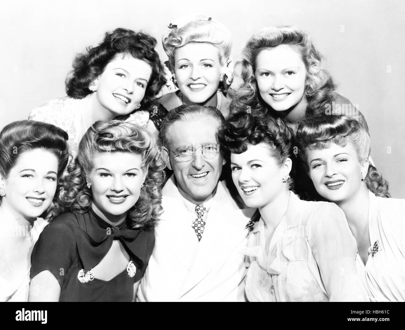 AROUND THE WORLD, Kay Kyser (bottom center), Barbara Hale (bottom ...