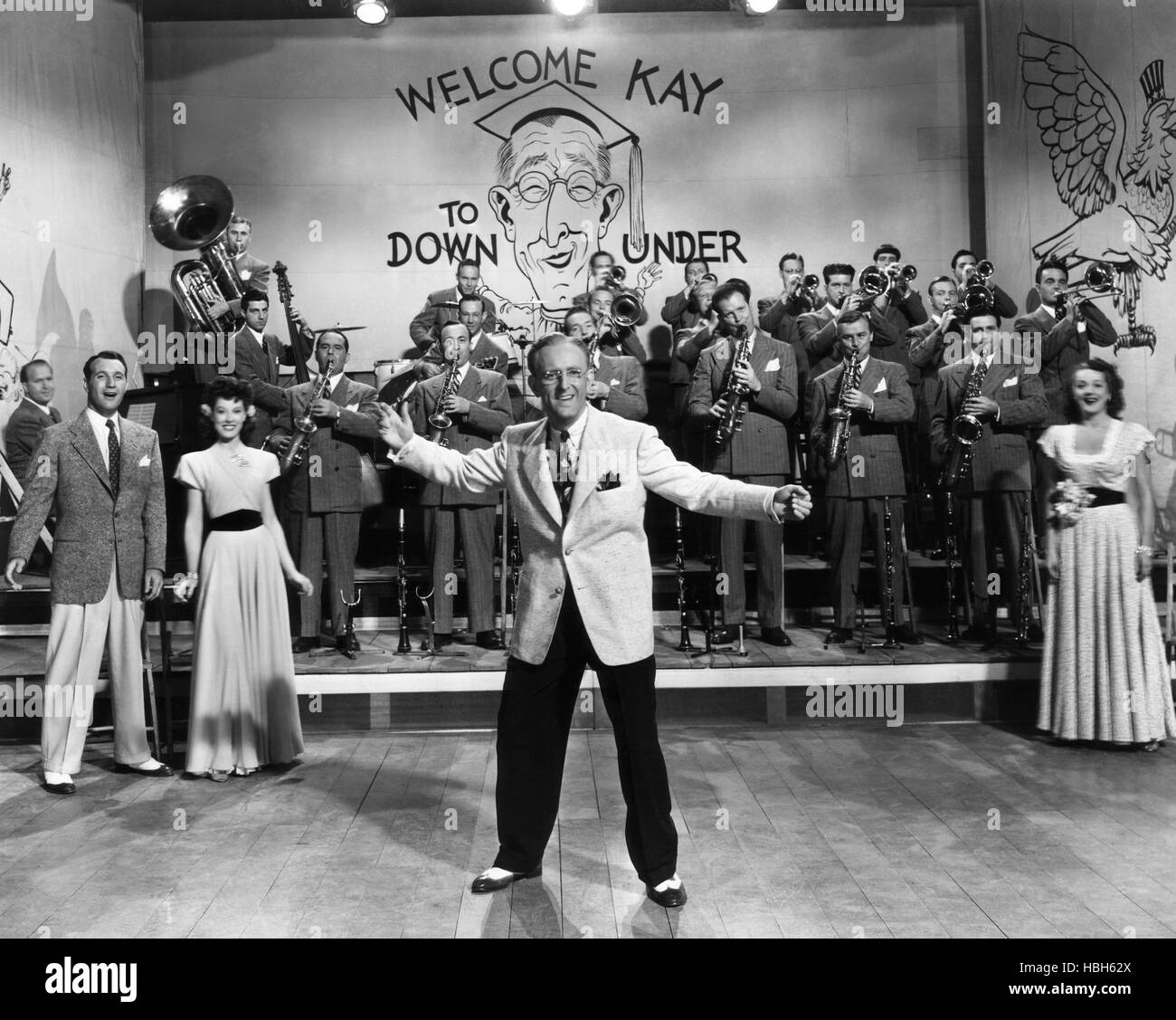 AROUND THE WORLD, Kay Kyer (front), Harry Babbitt, Julie Conway (left ...