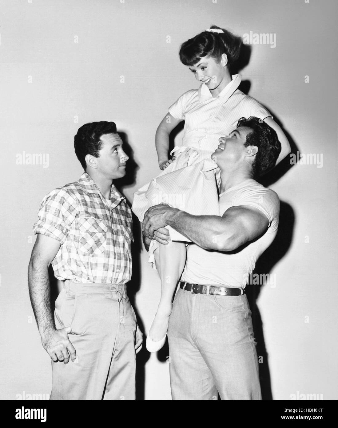 ATHENA, from left: Vic Damone, Debbie Reynolds, Steve Reeves on set ...