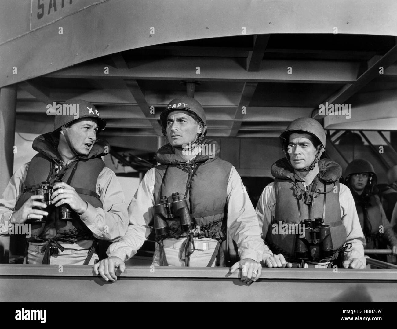AWAY ALL BOATS, from left, Lex Barker, Jeff Chandler, George Nader ...